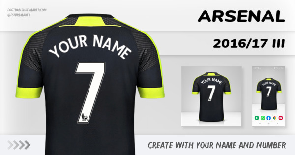 Arsenal 2016/17 III shirt. Create shirt with your name and number.